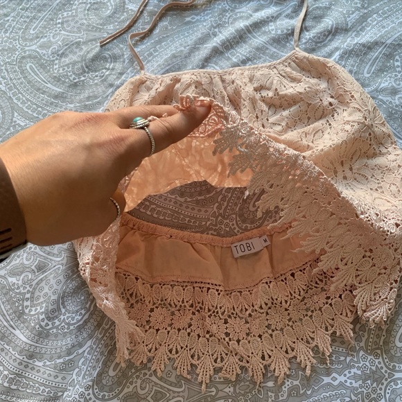 Tobi | Tops | Pale Pink Lace Tobi Halter Tie Cropped Top | Poshmark